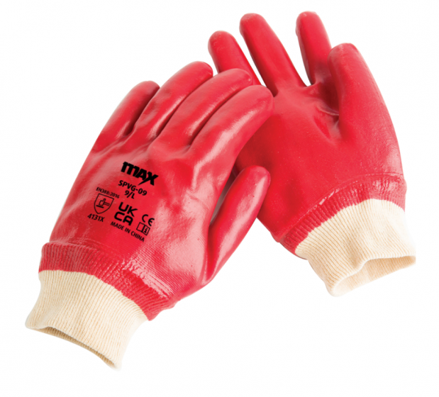 Gants rouges en PVC avec poignet tricoté